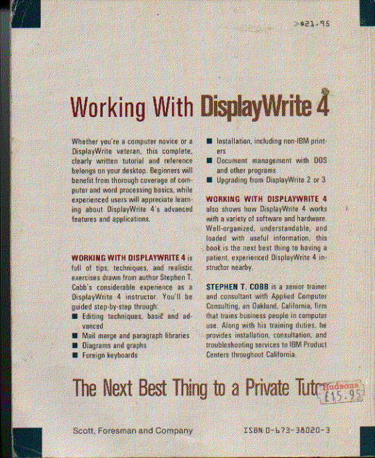 Displaywrite 4 (working with) Instruction Manual